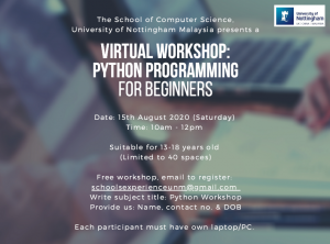 Virtual WORKSHOP: PYTHON PROGRAMMING for beginners – School of Computer Science